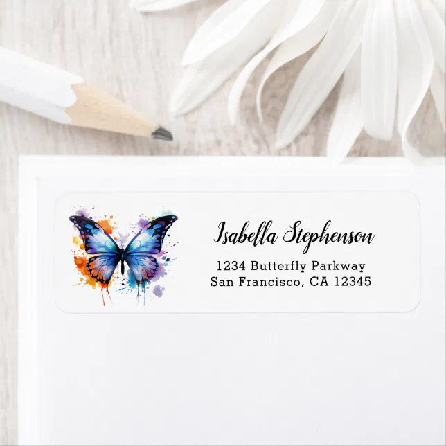 Colorful Watercolor Butterfly Return Address Label | Zazzle