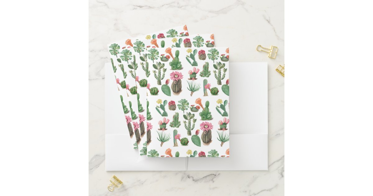 Colorful Watercolor Cactus & Succulents Flowers Pocket Folder | Zazzle