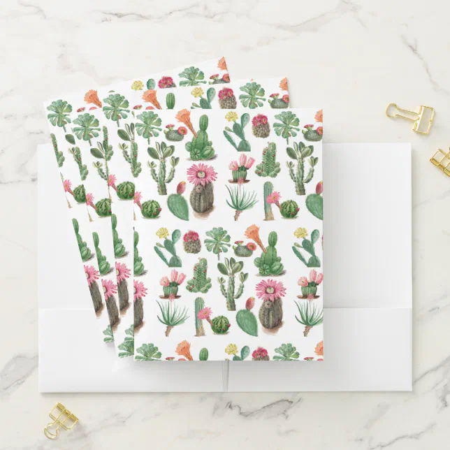 Colorful Watercolor Cactus & Succulents Flowers Pocket Folder | Zazzle