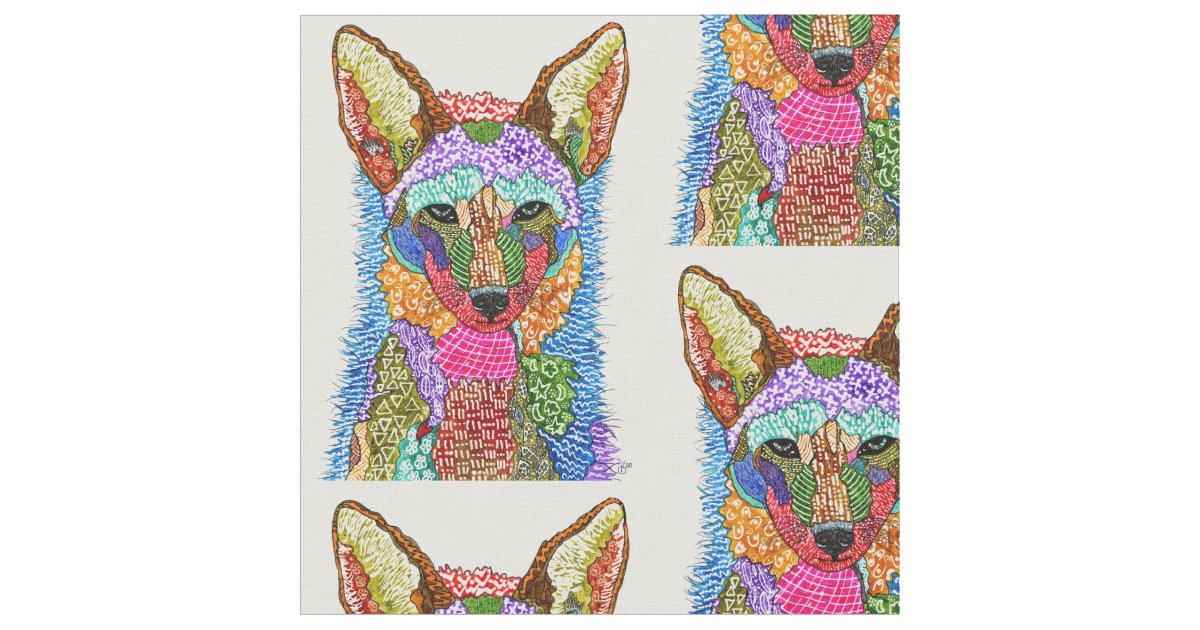 Colorful Watercolor Coyote Fabric | Zazzle