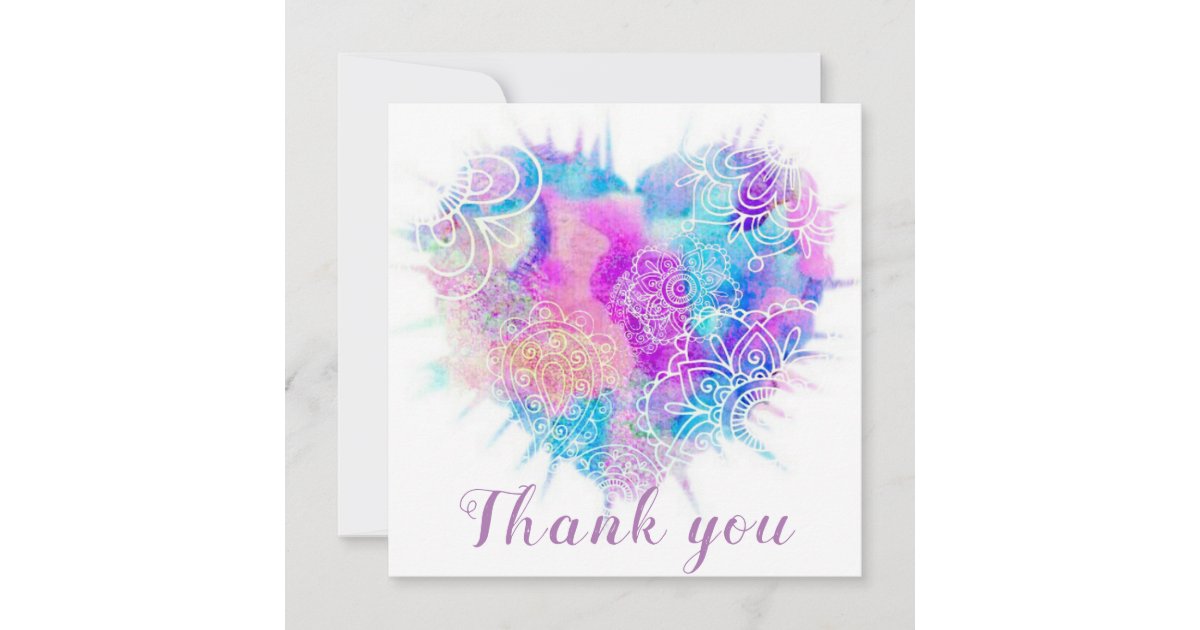 Colorful Watercolor Doodle Heart Thank You Card | Zazzle