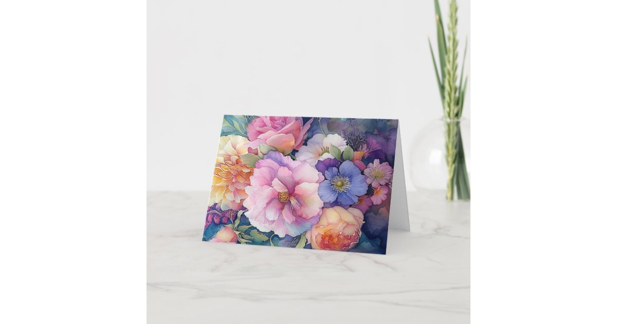 Colorful Watercolor Floral Blank Note Card | Zazzle