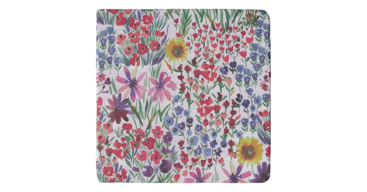 Colorful Watercolor Floral botanical Boho Garden Trivet | Zazzle