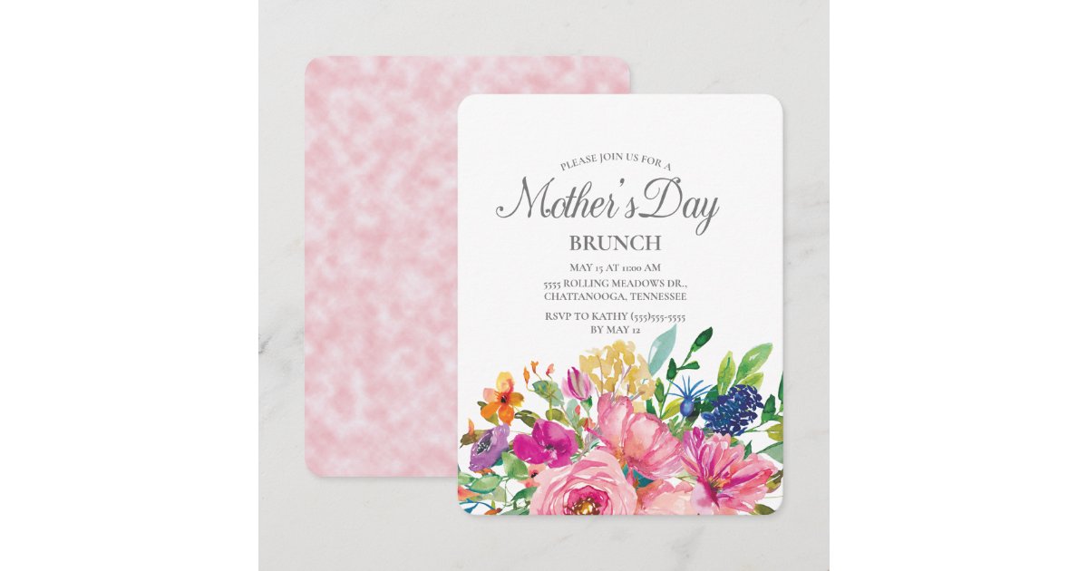 Colorful Watercolor Floral Botanical Mother's Day Invitation | Zazzle