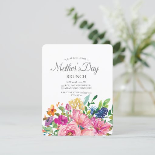 Colorful Watercolor Floral Botanical Mother's Day Invitation | Zazzle
