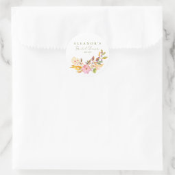 Colorful Watercolor Floral Brunch Bubbly Shower Classic Round Sticker ...