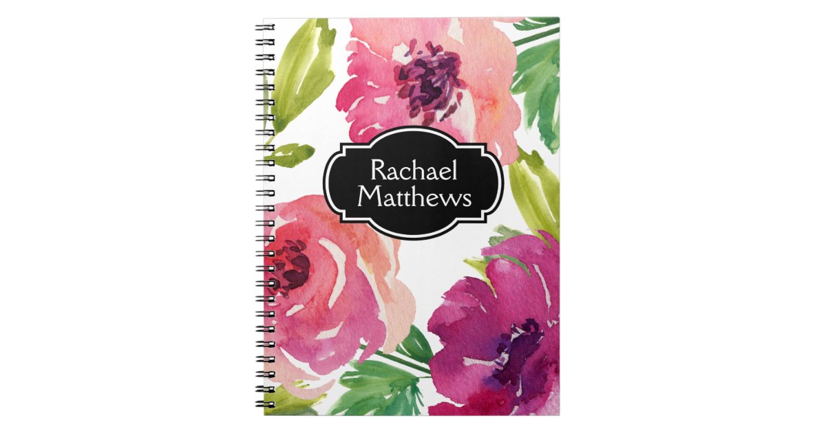 Colorful Watercolor Floral Custom Notebook | Zazzle