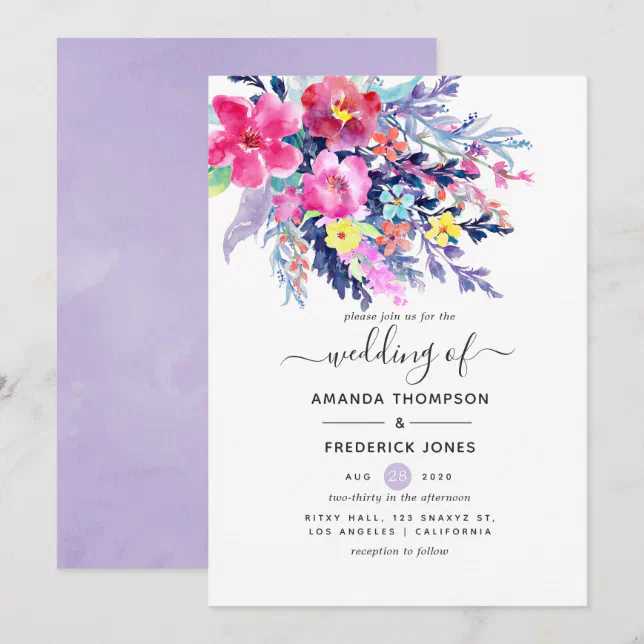 Colorful Watercolor Floral Wedding Invitation | Zazzle