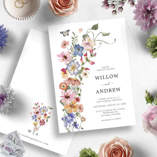 Colorful Watercolor Floral Wedding Invitation | Zazzle