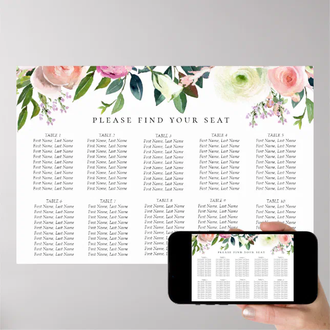 Colorful Watercolor Floral Wedding Seating Chart | Zazzle