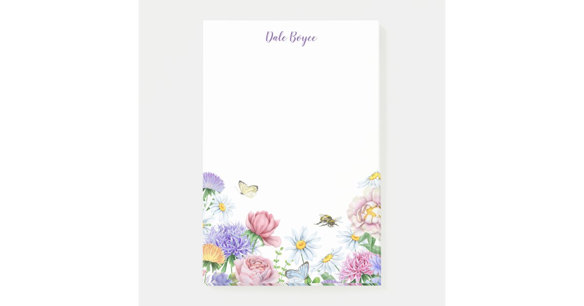 Colorful Watercolor Flowers and Butterflies Garden Post-it Notes | Zazzle