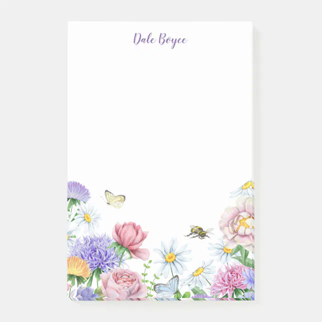 Colorful Watercolor Flowers and Butterflies Garden Post-it Notes | Zazzle