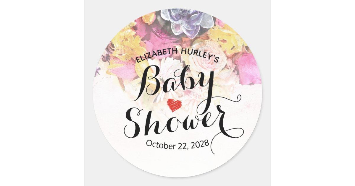Colorful Watercolor Flowers Botanical Baby Shower Classic Round Sticker ...