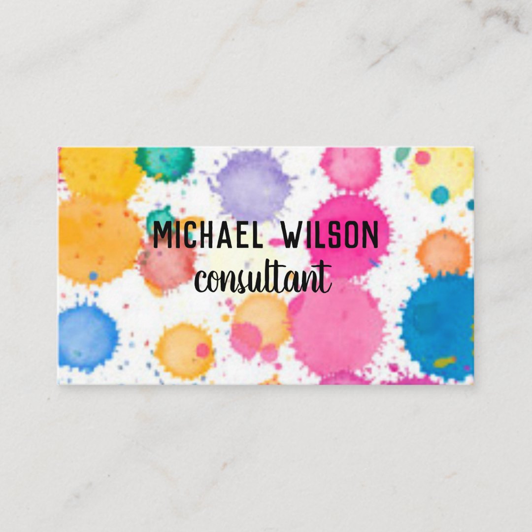 colorful watercolor paint splash abstract design business card | Zazzle