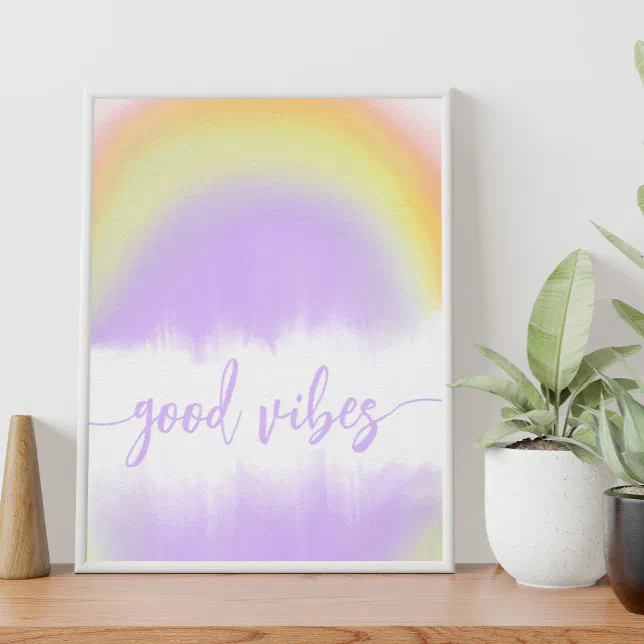 Colorful watercolor rainbow good vibes wall art | Zazzle