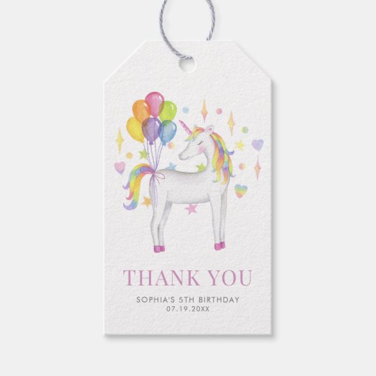 Colorful Watercolor Rainbow Unicorn Birthday Gift Tags | Zazzle.com