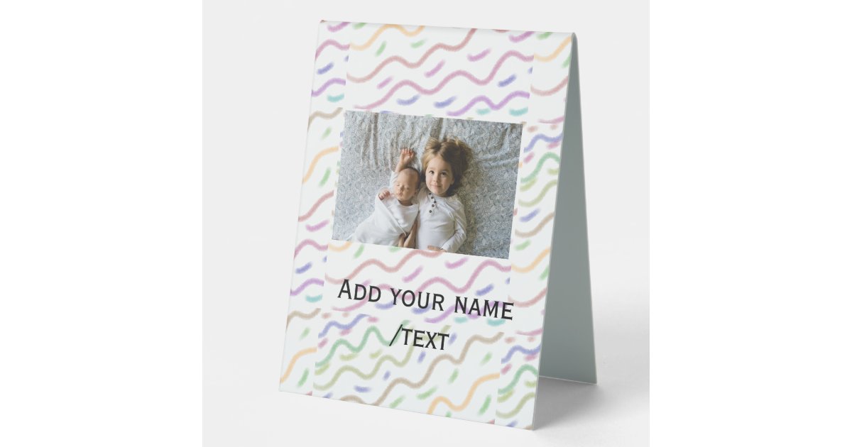 Colorful watercolor spiral pattern add photo name table tent | Zazzle