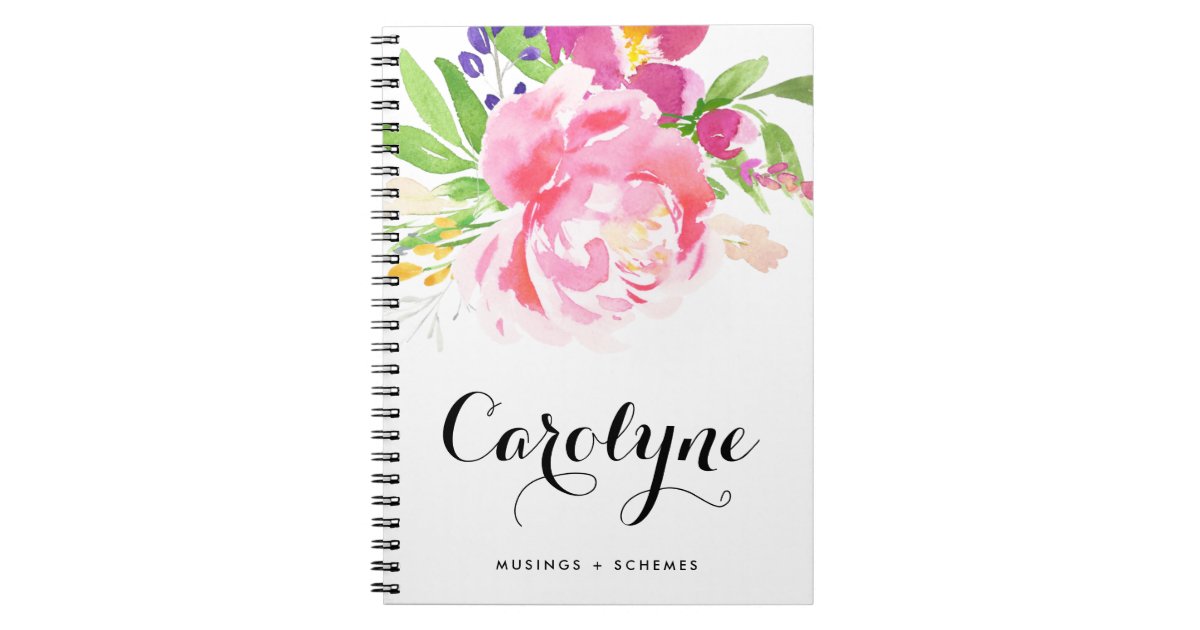 Colorful Watercolor Spring Floral Posy Custom Notebook | Zazzle