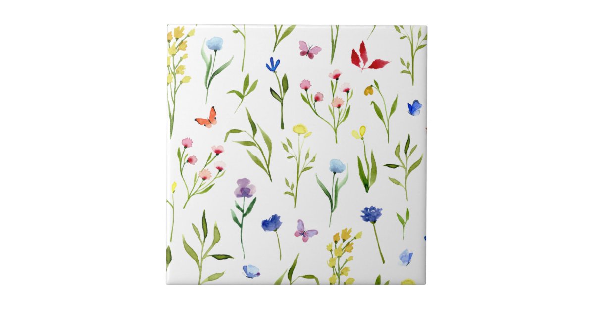 Colorful Watercolor Wildflower Ceramic Tile | Zazzle