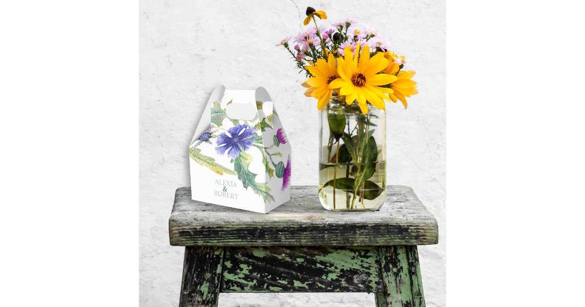 Colorful watercolor wildflowers wedding favor boxes | Zazzle