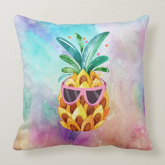 Colorful Watercolors background Cute Pineapple Throw Pillow | Zazzle.com
