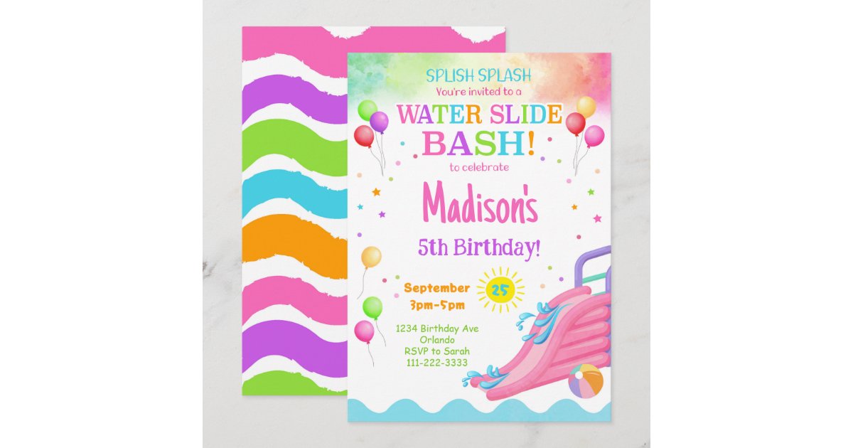 Colorful Waterslide Birthday Bash Invitation | Zazzle