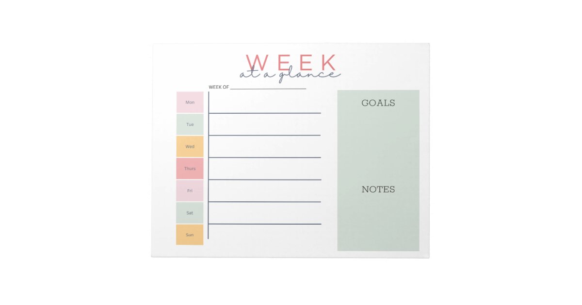 Colorful Week at a Glance Notepad | Zazzle