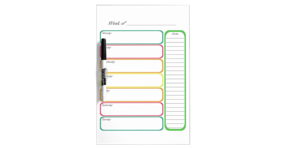 Colorful Weekly Planner Dry Erase Board | Zazzle
