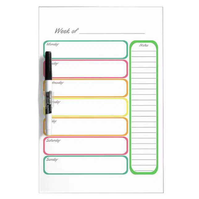 Colorful Weekly Planner Dry Erase Board | Zazzle
