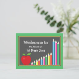 Colorful Welcome Back To School First Grade Postcard | Zazzle
