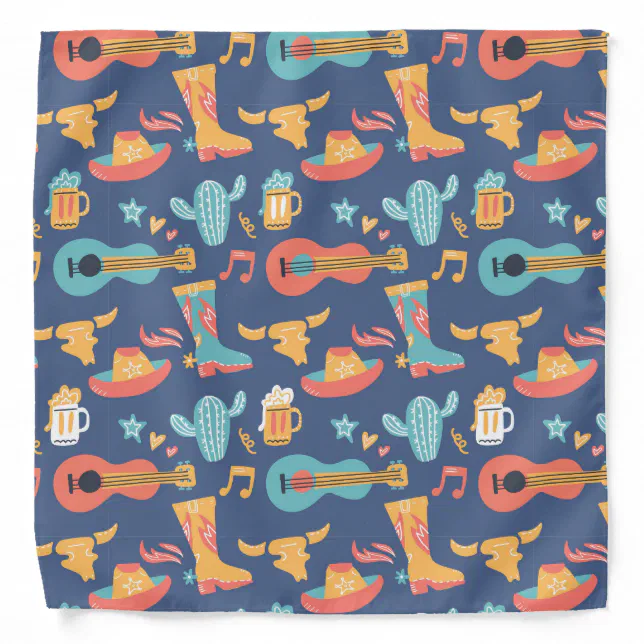 Colorful Western Images on Blue Bandana | Zazzle