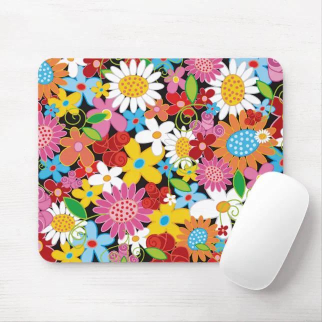 Colorful Whimsical Spring Flowers Garden Girly Mouse Pad | Zazzle