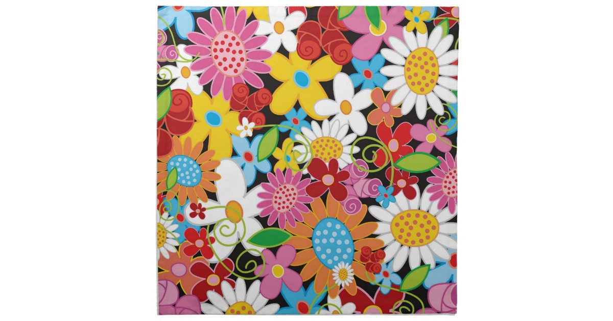 Colorful Whimsical Spring Flowers Garden Napkin | Zazzle