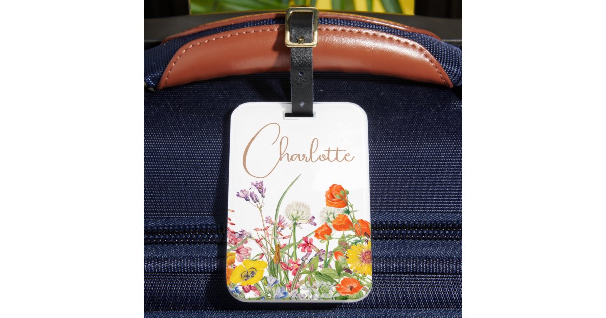 Colorful Wild Flowers Country Botanical Name Luggage Tag | Zazzle