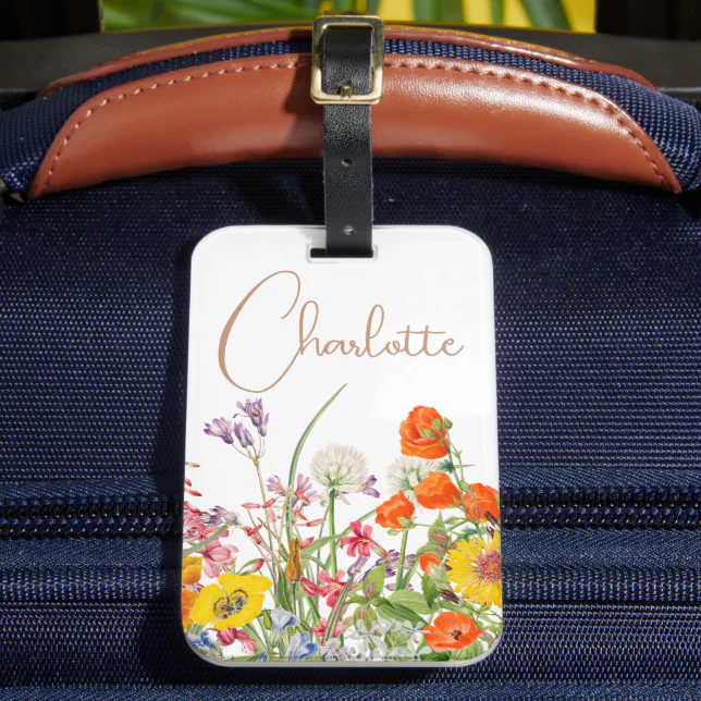 Colorful Wild Flowers Country Botanical Name Luggage Tag | Zazzle