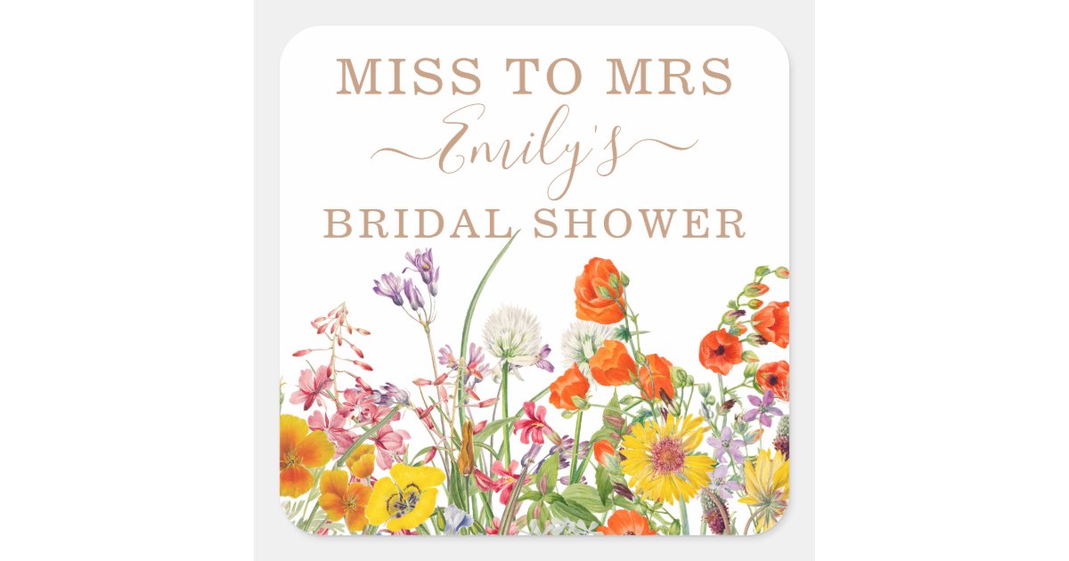 Colorful Wild Flowers Country Floral Miss To Mrs Square Sticker | Zazzle