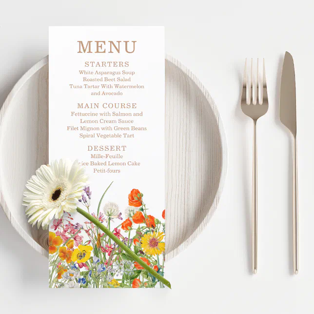 Colorful Wild Flowers Country Wedding Menu | Zazzle