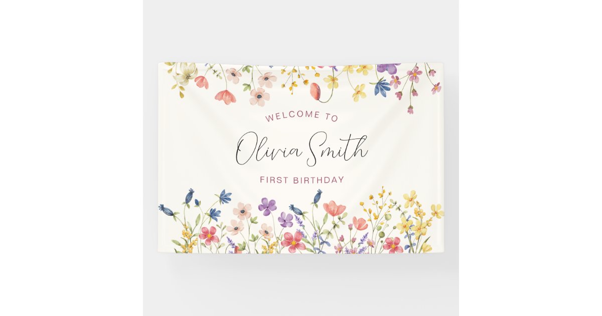 Colorful Wildflower 1st Birthday Party Banner | Zazzle