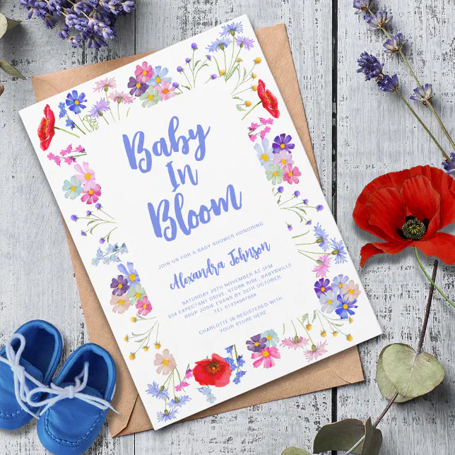 Colorful Wildflower Baby in Bloom Boy Baby Shower Invitation | Zazzle