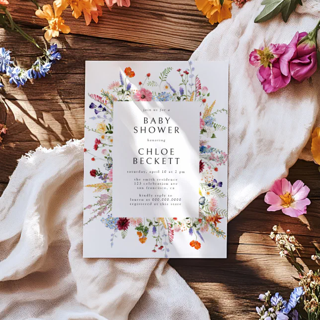 Colorful Wildflower Baby Shower Invitation | Zazzle