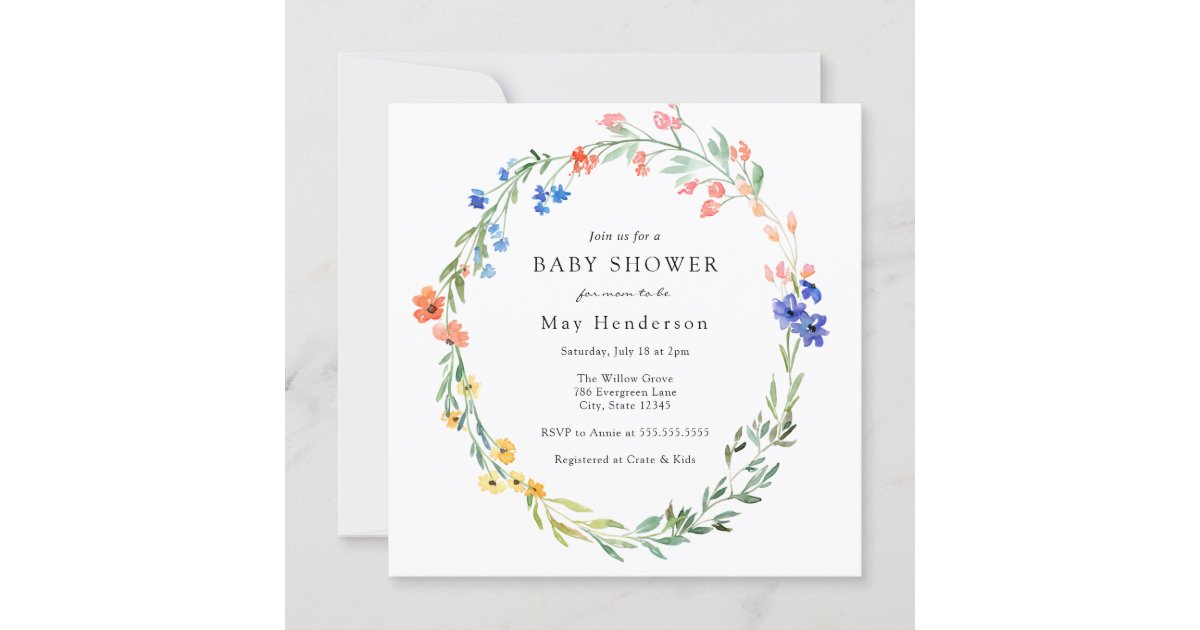 Colorful Wildflower Baby Shower Invitation | Zazzle