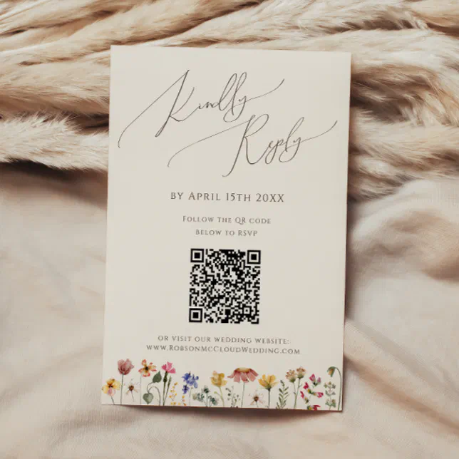 Colorful wildflower | Beige QR Code RSVP Card | Zazzle Colorful wildflower | Beige QR Code RSVP Card | Zazzle