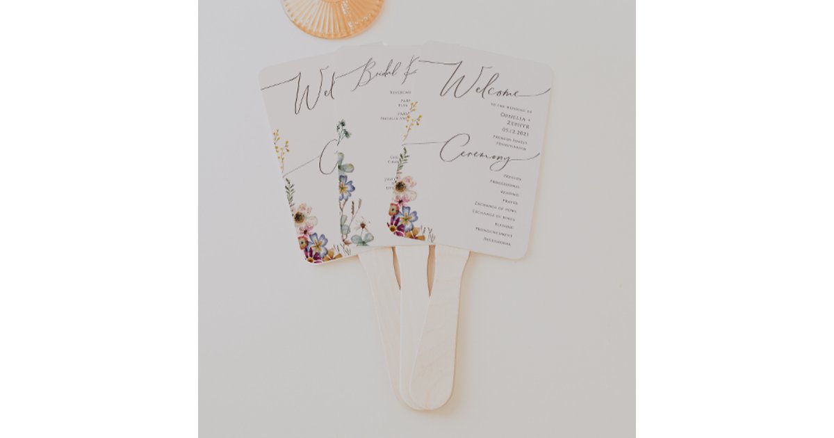 Colorful Wildflower | Beige Wedding Program Hand F Hand Fan | Zazzle