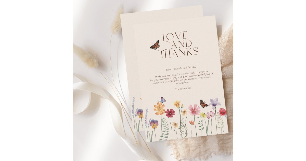 Colorful Wildflower Botanical Love Thanks Wedding Thank You Card | Zazzle