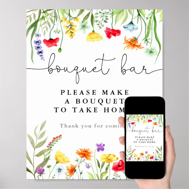 Colorful Wildflower bouquet bar flower bar sign | Zazzle