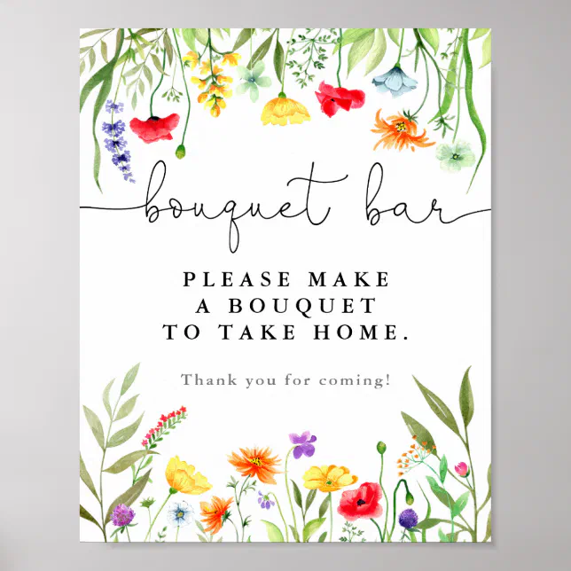 Colorful Wildflower bouquet bar flower bar sign | Zazzle