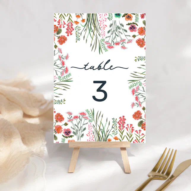 Colorful Wildflower Bridal Shower Table Number | Zazzle