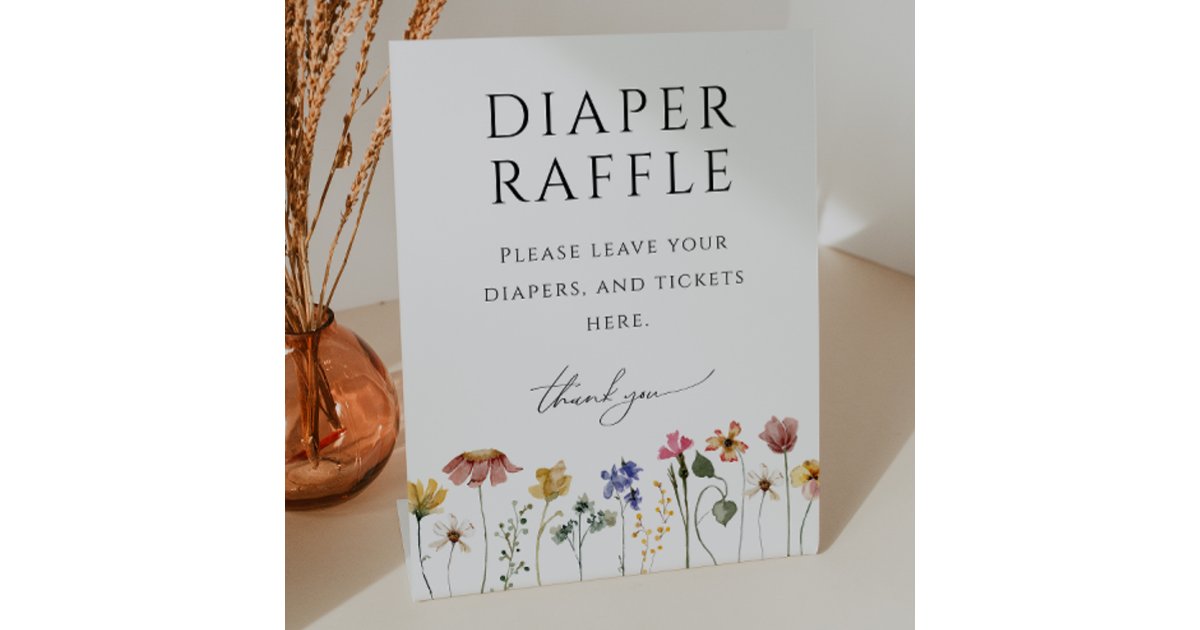 Colorful Wildflower Diaper Raffle Baby Shower Pedestal Sign | Zazzle