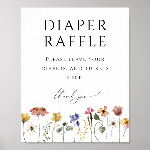 Colorful Wildflower Diaper Raffle Baby Shower Sign | Zazzle