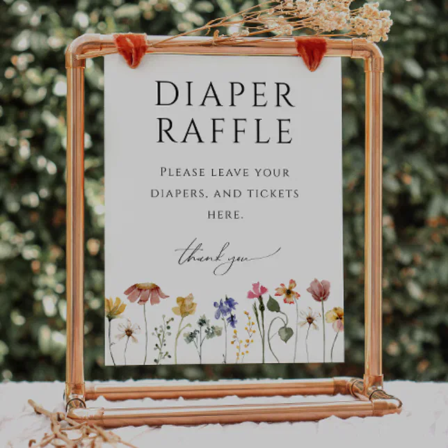 Colorful Wildflower Diaper Raffle Baby Shower Sign | Zazzle